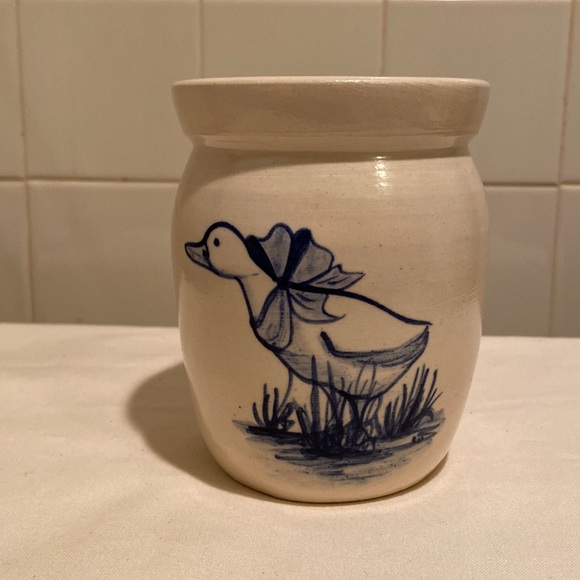 Kitchen | Vintage Blue Country Goose With Bow Rustic Pottery Open Jar ...